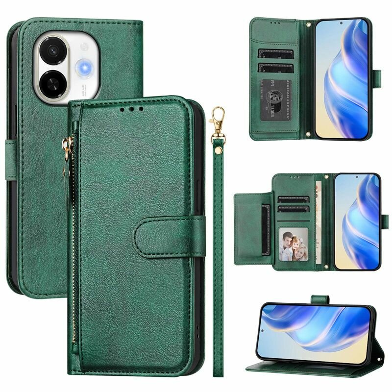 Чехол-книжка для Tecno Spark 30C 5G и Pop 9 5G (Техно спарк 30C 5G и Pop 9 5G) с кошельком на молнии. Мягкий силикон, полная защита, ударостойкий, беспроводная зарядка