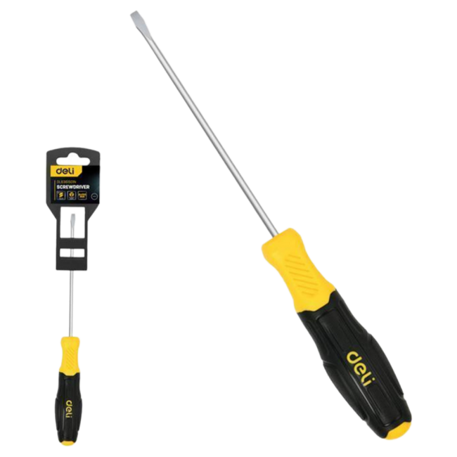 DL6361501N Deli Шлицевая отвертка Deli DL6361501N 6х150мм сталь Cr-V, двухкомпонентная прорезиненная рукоять — фото 1
