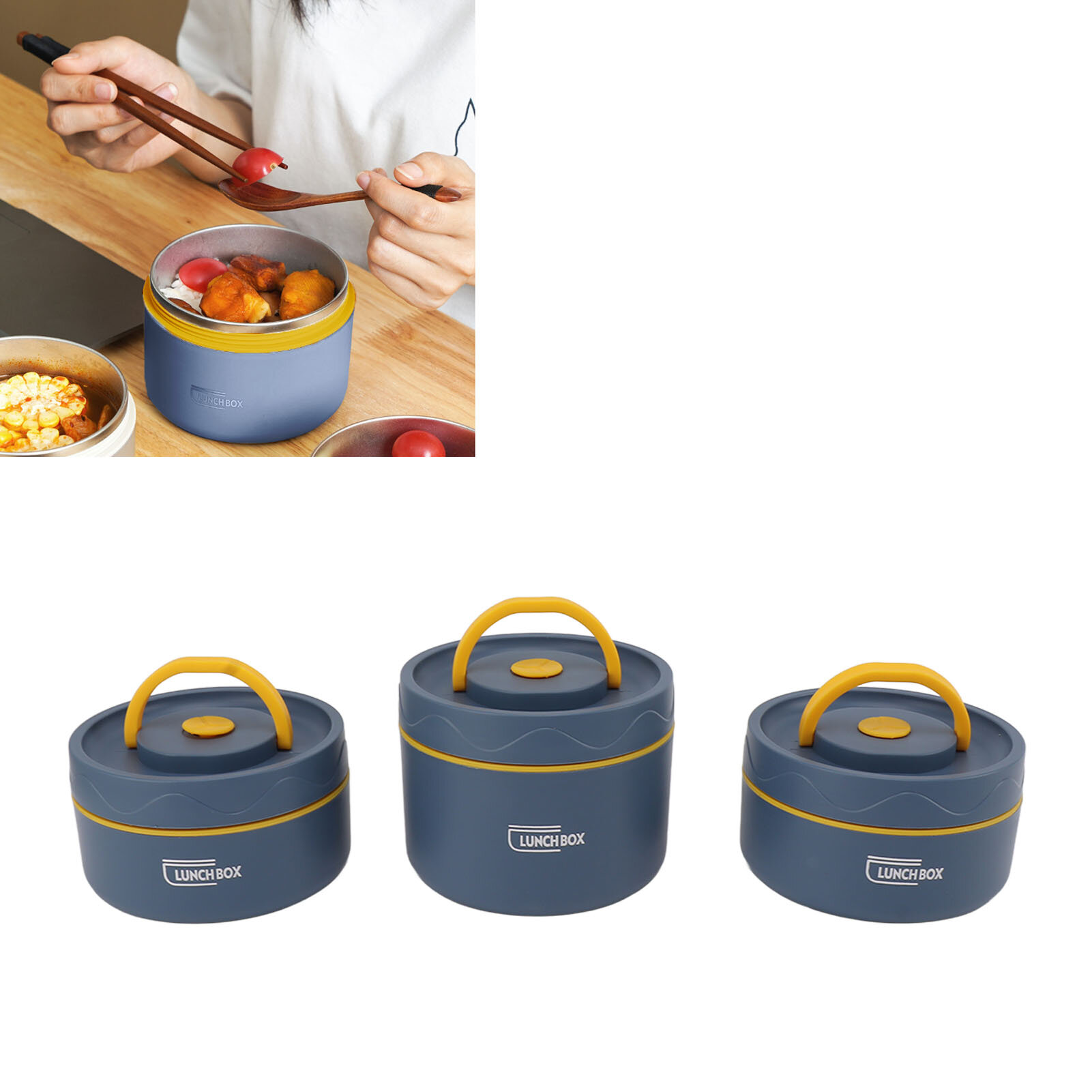 Ланч-бокс Bento круглый с крышкой, герметичный, из нержавеющей стали, большой вместимости, легко моется, подходит для офиса, можно использовать в микроволновой печи. — фото 1
