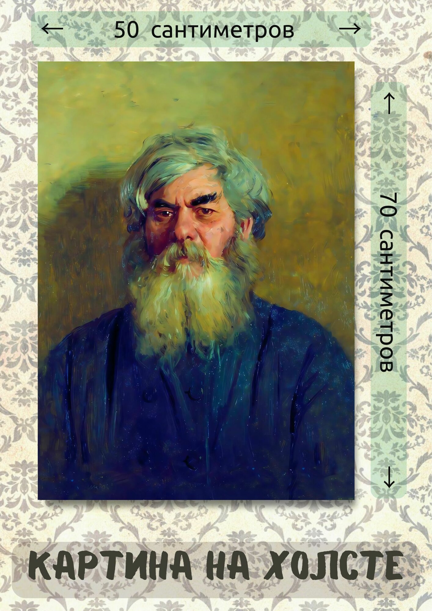 Илья Ефимович Репин "Мужик с дурным глазом". Картина 70х50 на холсте