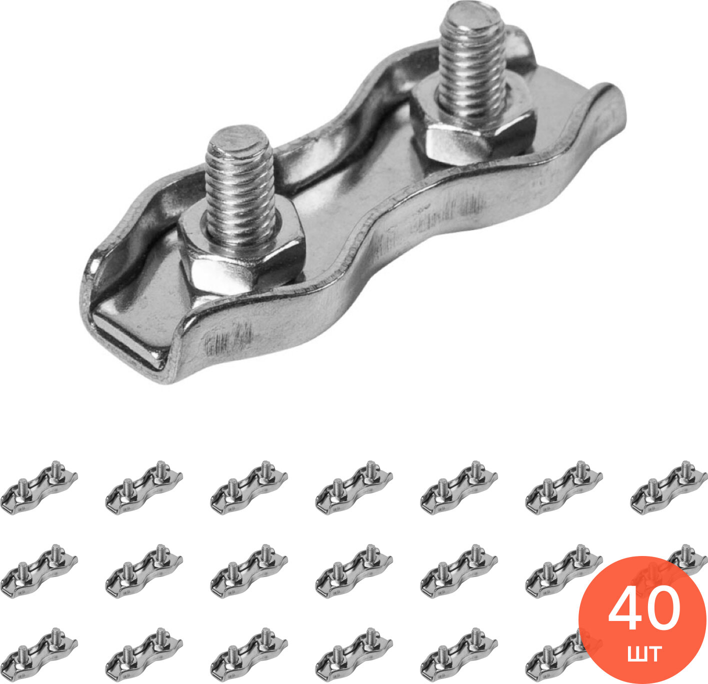 Зажим для троса Tech-KREP / Тех Креп Duplex, оцинкованный, из стали, диаметр 3мм / оснастка (комплект из 40 шт)