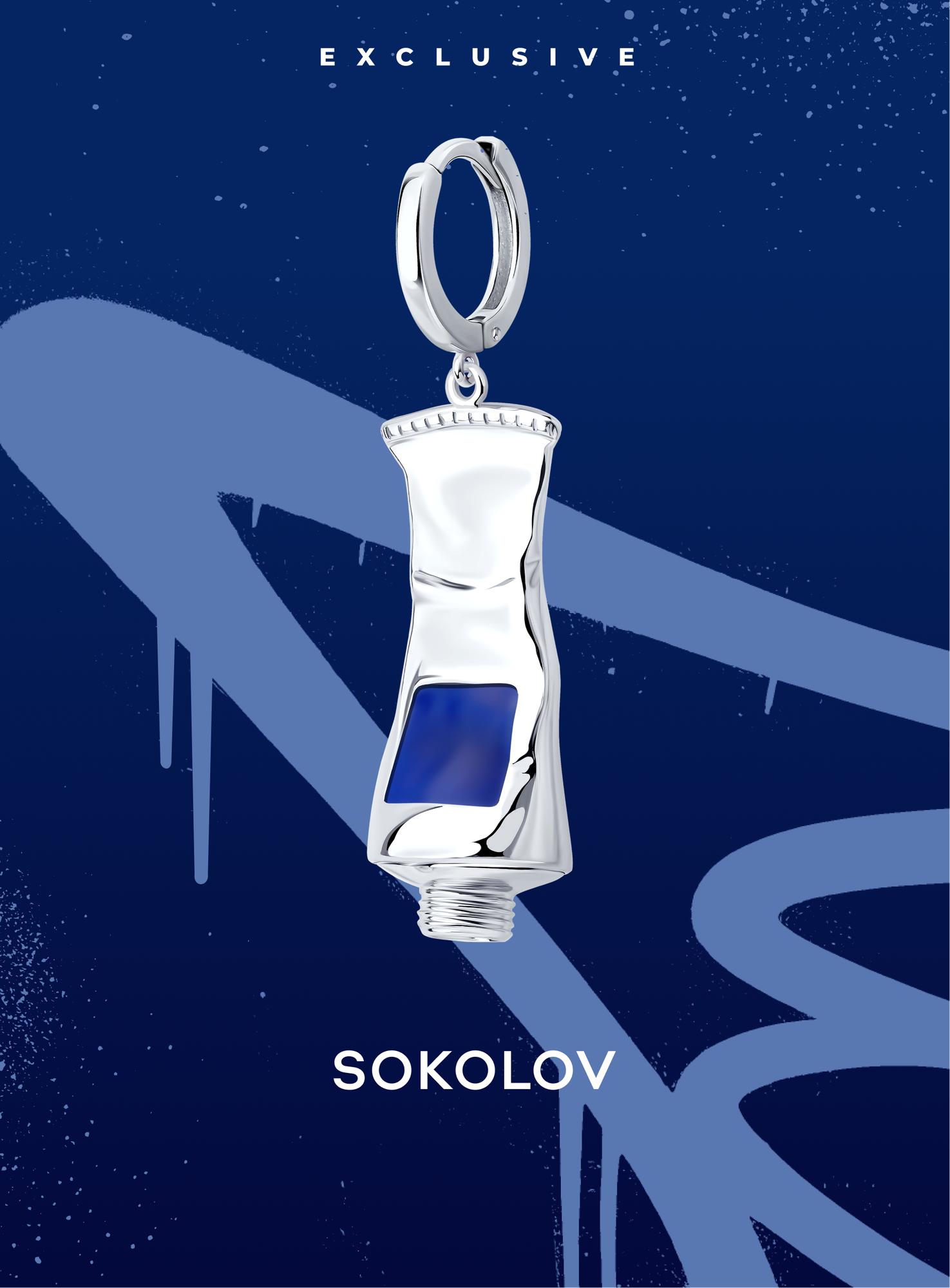 Моносерьга, серебро, 925 проба, эмаль, фианит