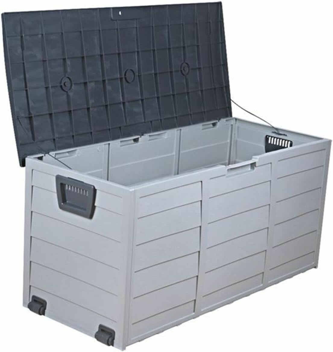 Сундук садовый уличный, 290 л Большая емкость, многоцелевой для внутреннего и наружного хранения, Дно с колесиками, темно-серое B
