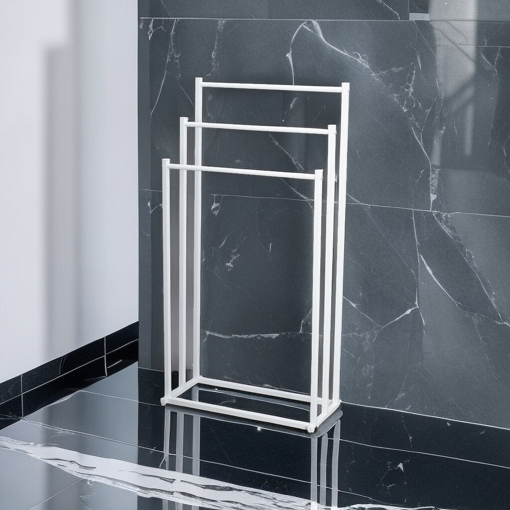 Держатель для полотенец，Кованое железо，3 этажа，Без пробивки，мебель для ванны，44*21*86cm，подставка для ванной，белое