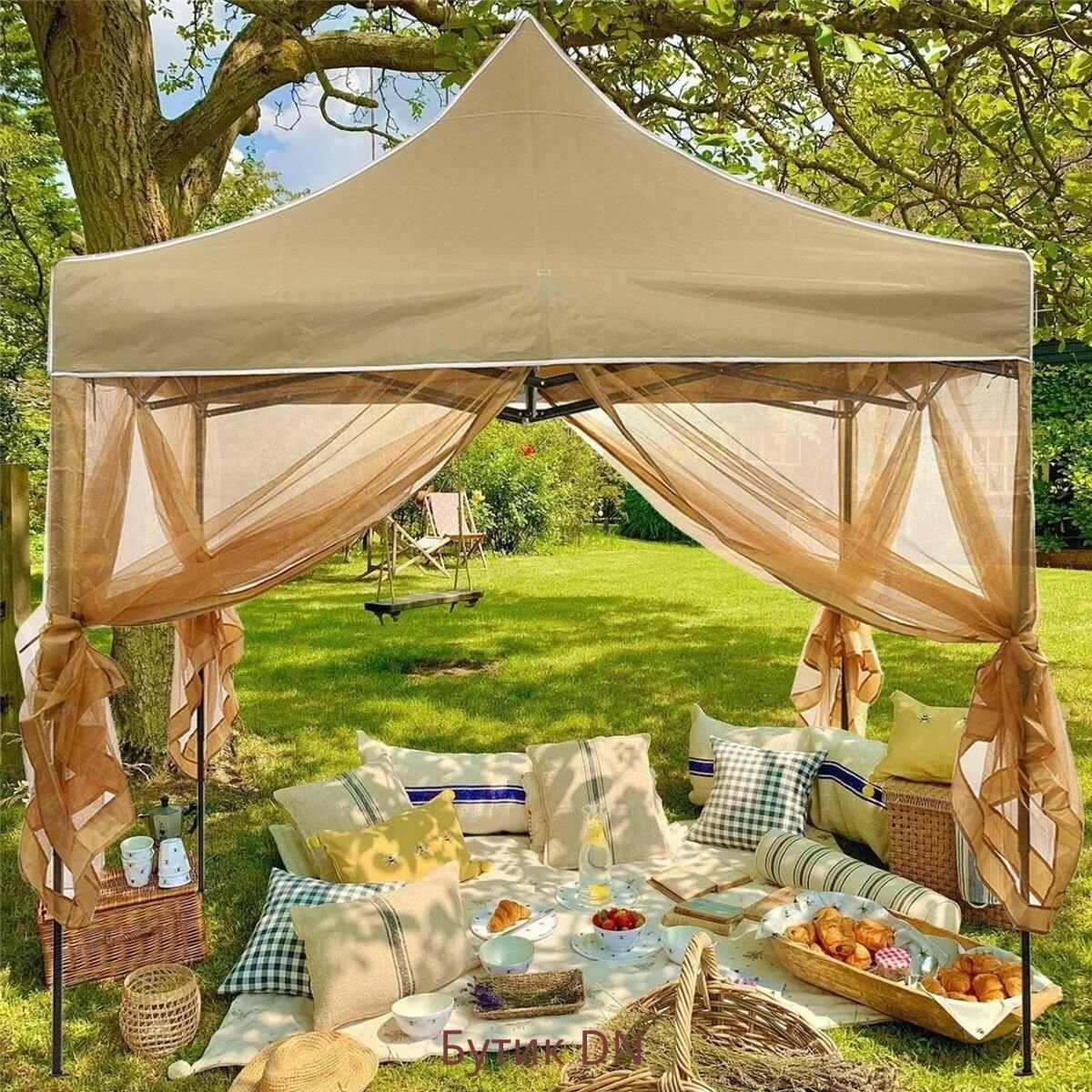 DN Шатер садовый беседка туристический , тент с москитной сеткой,360x360x230cm
