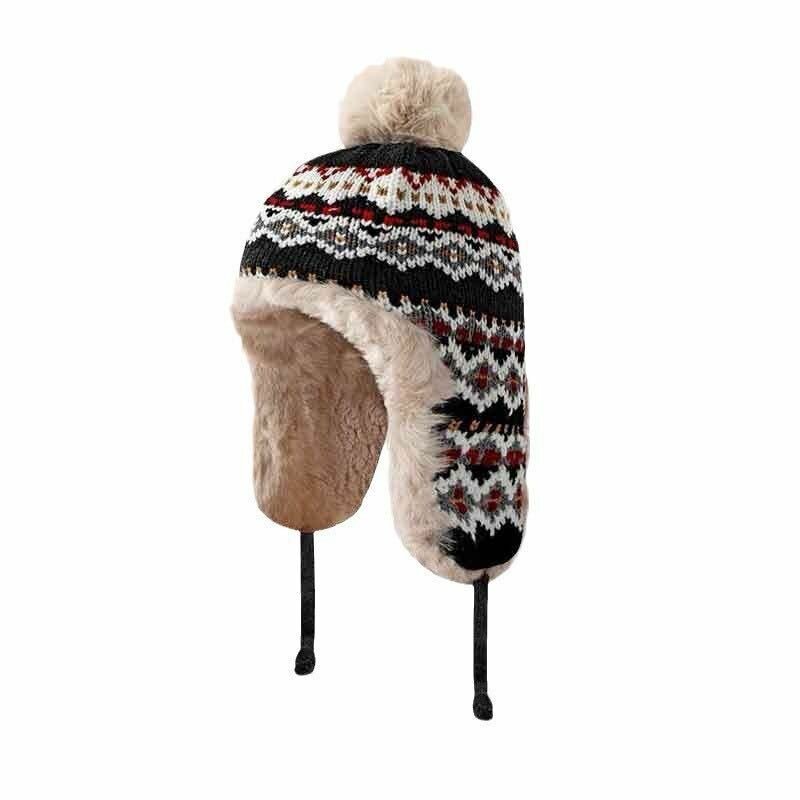 Осенне-зимняя женская плюшевая шапка с капюшоном для защиты ушей, ветрозащитная ветрозащитная бархатная утолщенная теплая вязаная шапка