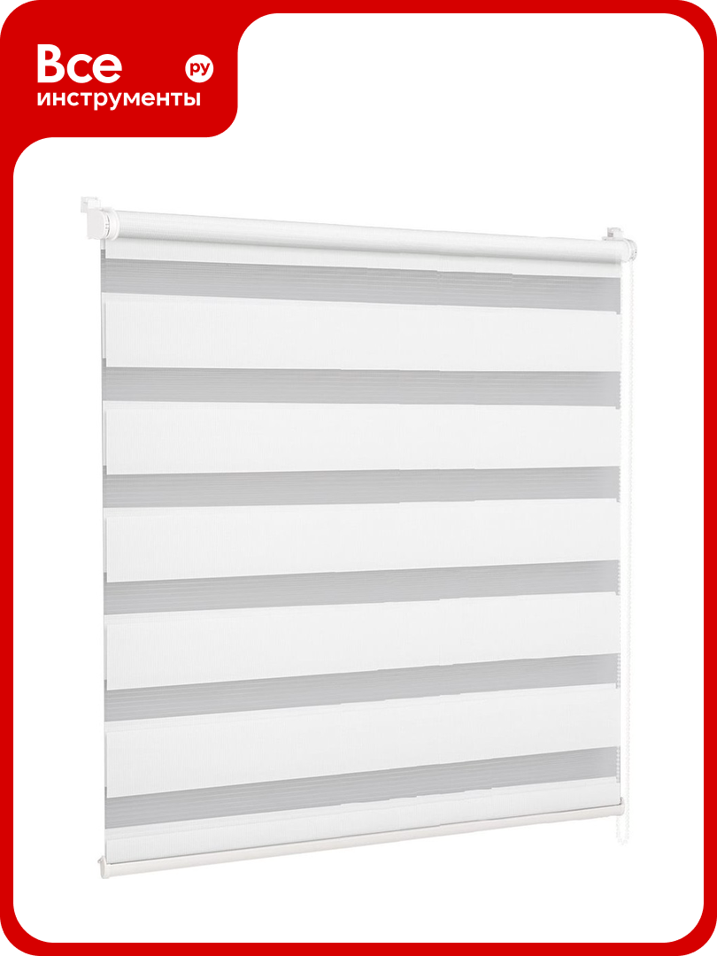 Рулонная штора Delfa день-ночь Стандарт белый D609 из полиэстера с цепочным механизмом, монтаж без сверления