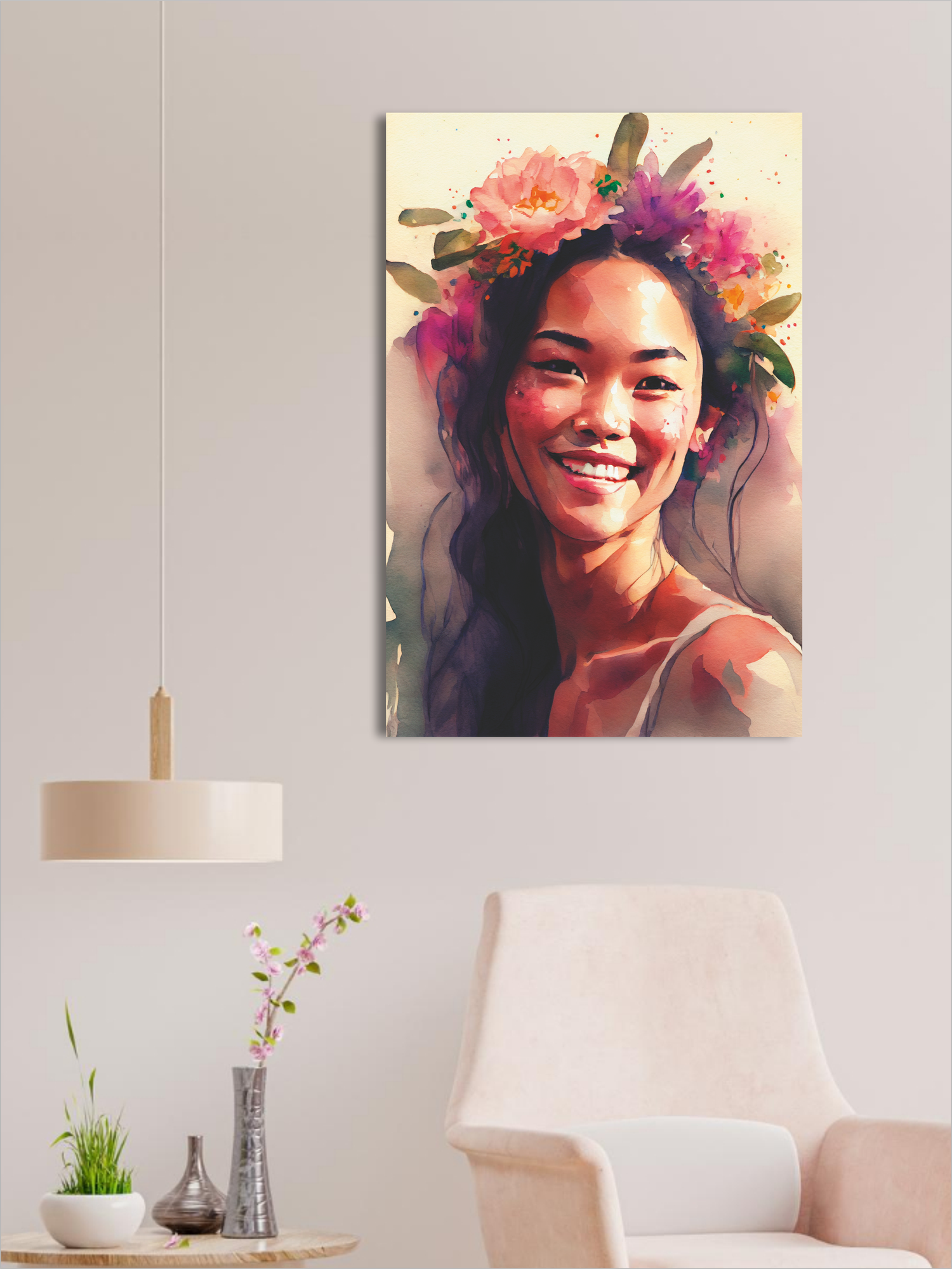 Картина на стену вертикальная для интерьера, Портрет азиатской девушки, 50х75 см Art IrbisPrint холст на подрамнике.