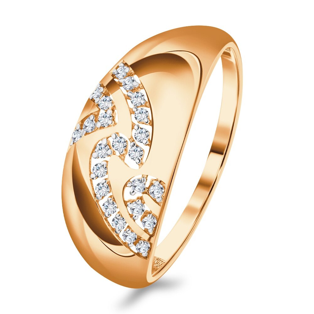 Кольцо, красное золото, 585 проба, родирование, фианит