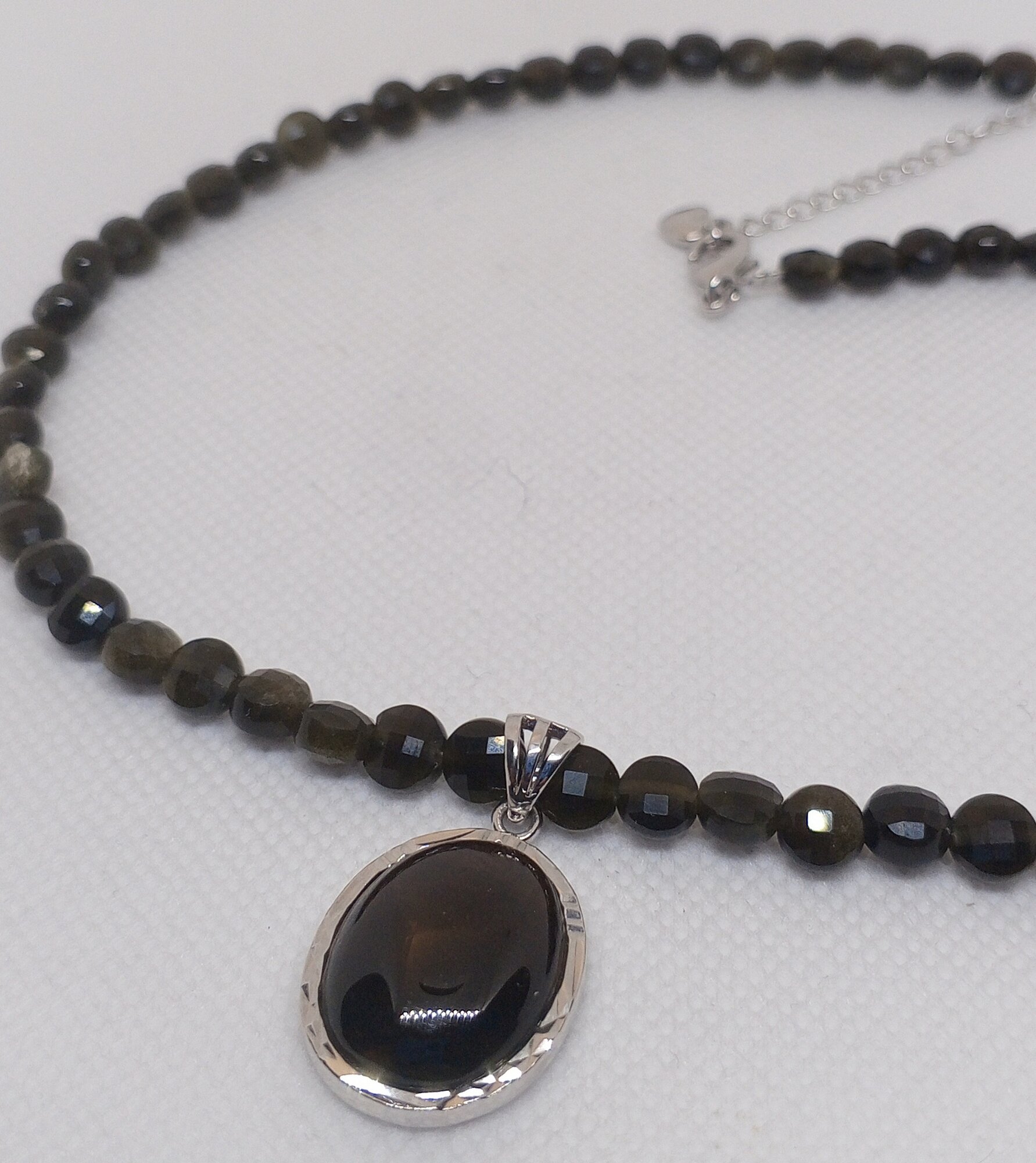 Колье, обсидиан, раухтопаз
