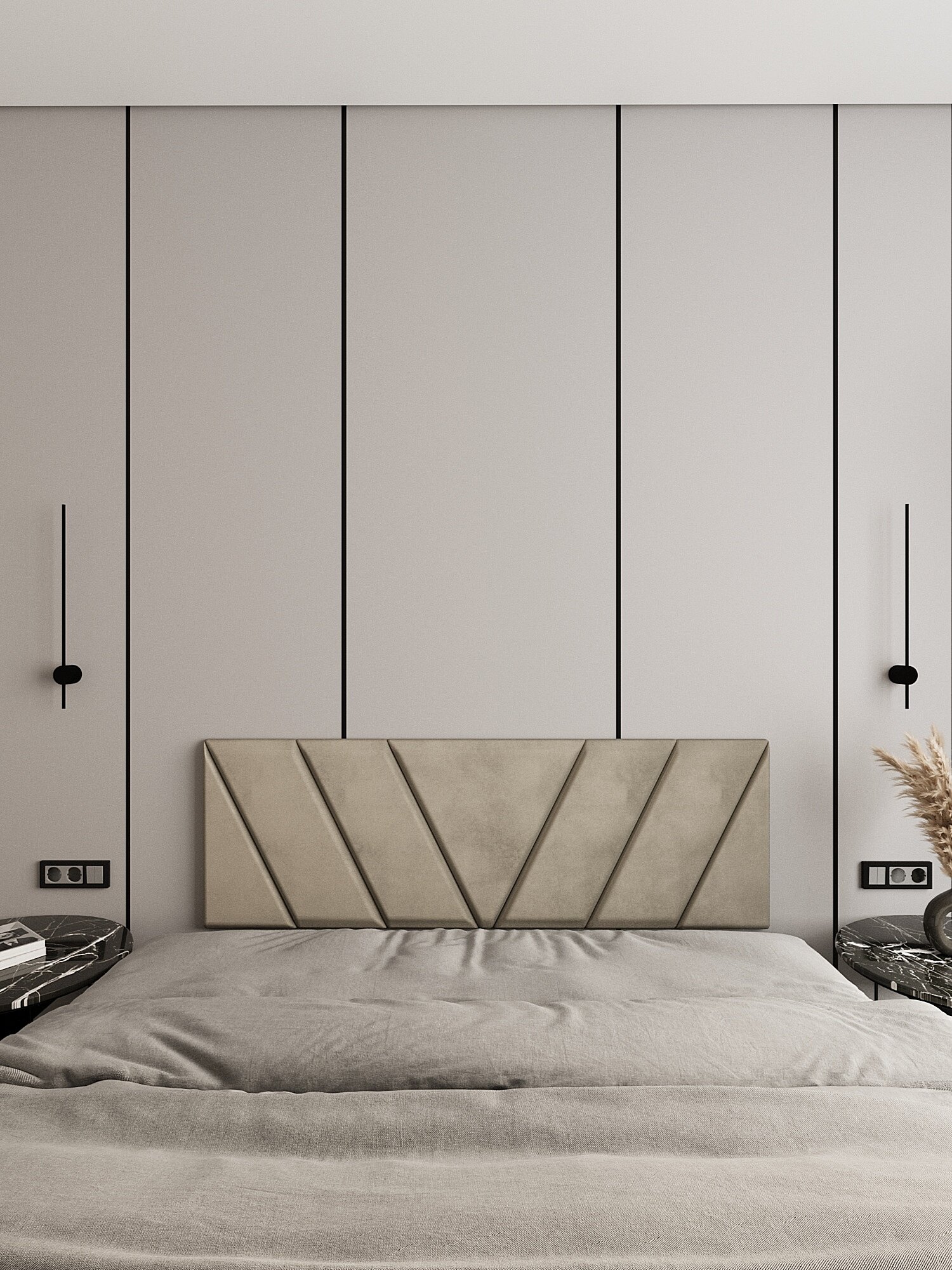 Мягкая стеновая панель 160x60, изголовье для кровати, цвет песочный