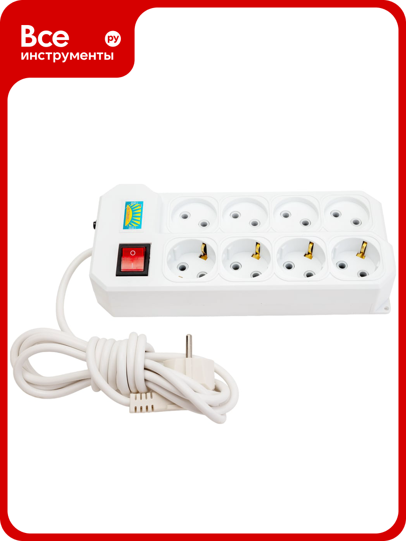 Сетевой фильтр пересвет+ удлинитель на 8 гнезд, шнур ПВС 3х0,75, 3 м, 4620003920646