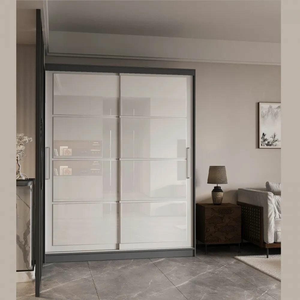 Шкаф-купе Гранд 1 1,6м Лакобель 2шт Графит/Белый