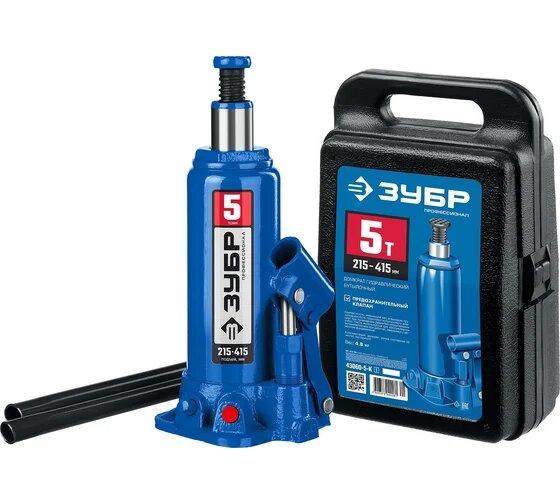 Бутылочный гидравлический домкрат ЗУБР Профессионал в кейсе 5т 43060-5-K_z01