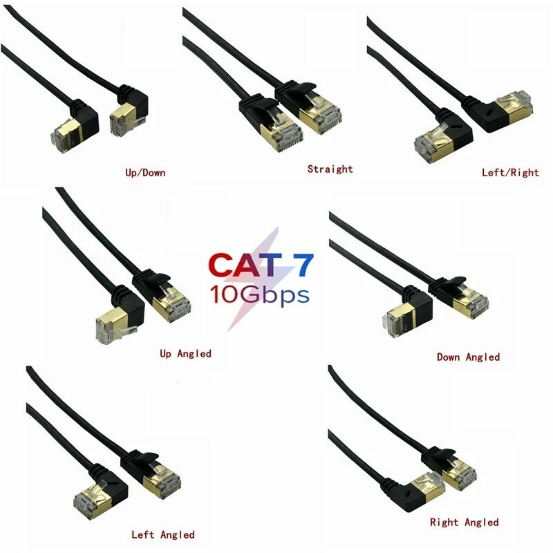 Ультратонкий сетевой патч-корд Cat7 Ethernet RJ45 с прямым углом, UTP, 90 градусов, кабели LAN Cat6a для ноутбука, маршрутизатора, ТВ-приставки