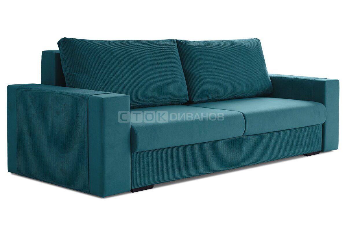 Диван Сток Диванов Калифорния Emerald бирюзовый, механизм еврокнижка, с ящиком для хранения