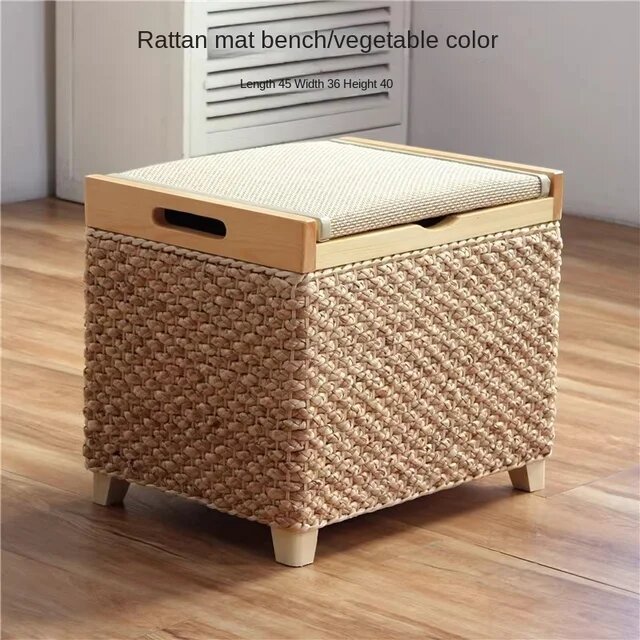 Табурет для хранения из ротанга MOMO, ящик для хранения из цельного дерева, табурет для обуви, табурет для дома, табурет для дивана, скамейка для обуви в дверном проеме