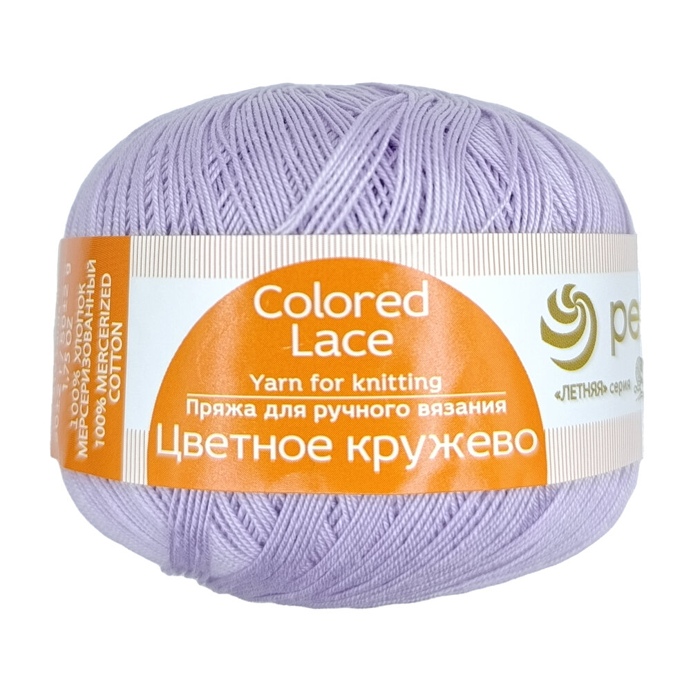 Пряжа для вязания Пехорка Цветное кружево 178 светлая сирень 2 шт 50 гр/475 м 100% мерсеризованный хлопок