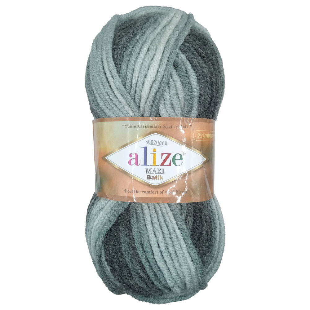 Пряжа для вязания Alize Superlana maxi batik 7786 серо-белый 100 гр/100 м 25% шерсть, 75% акрил