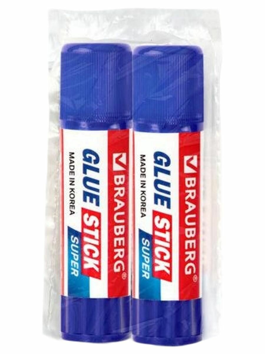 Клей-карандаш канцелярский 15 г суперсильный для бумаги и картона BRAUBERG, выгодный набор 2 штуки в пакете