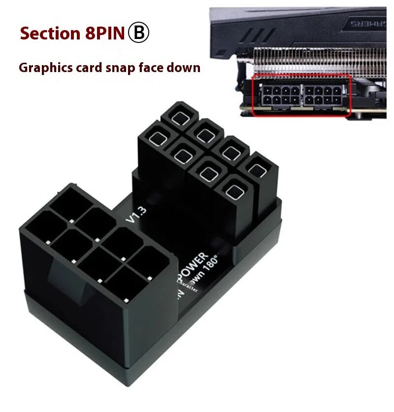 Кабель-адаптер для видеокарты 180° 6+8 Pin 8PinB bk