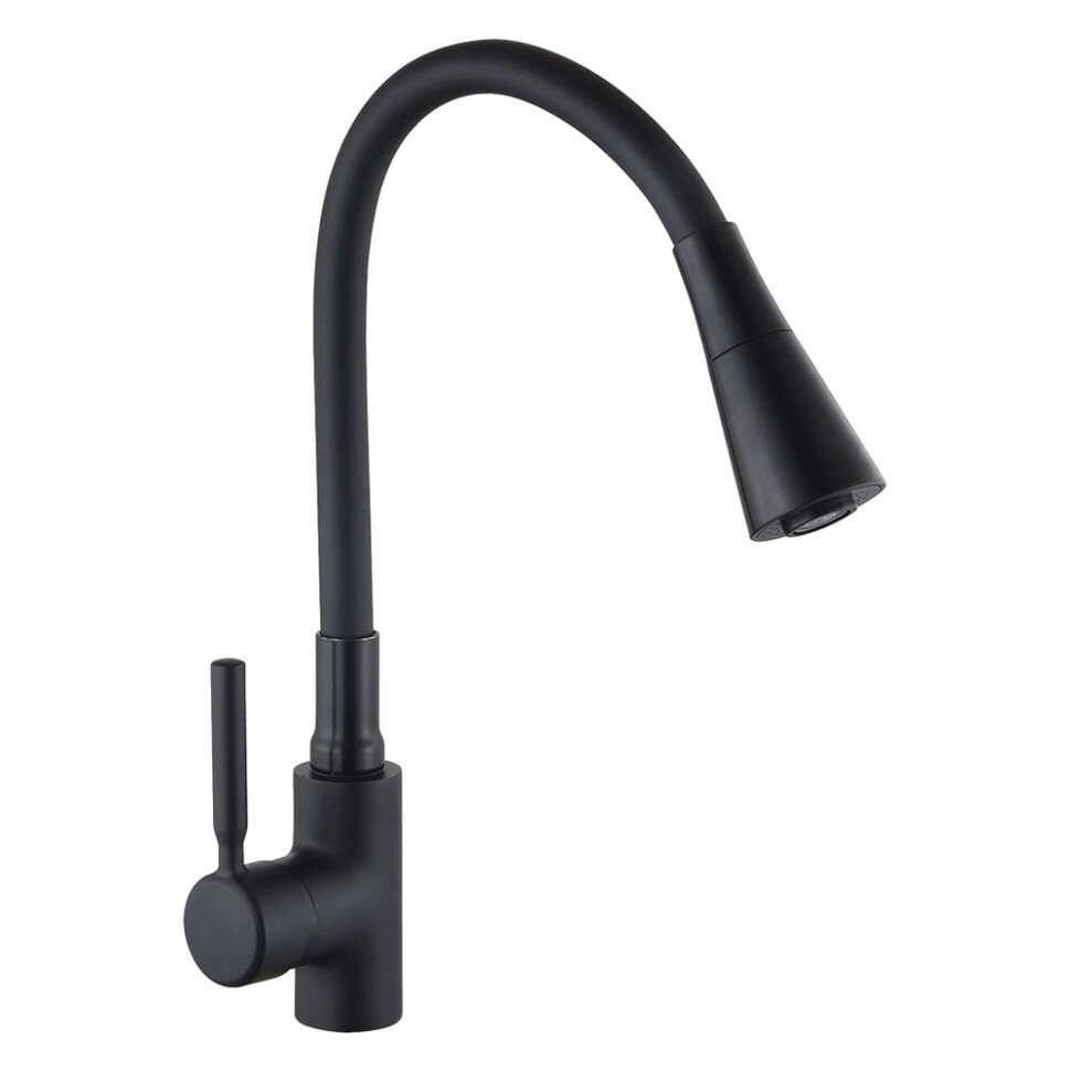 СоюзКран SK01-F132 (567-138), Смеситель для кухни, гибкий излив, керамический картридж 35мм, черный, цинк