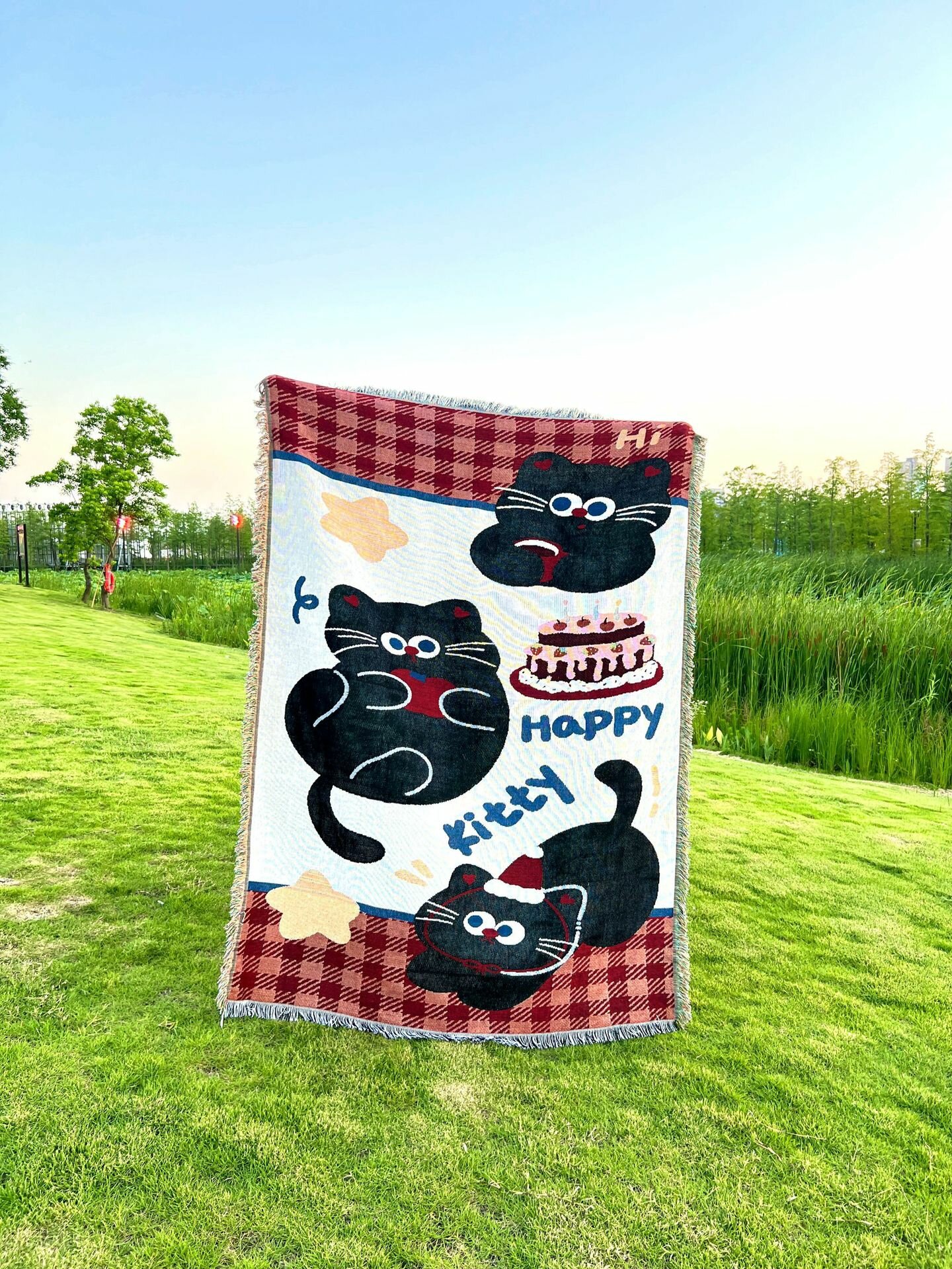 Плед для пикника, покрывало на диван, пляжное покрывало, Принт кошки,130*180