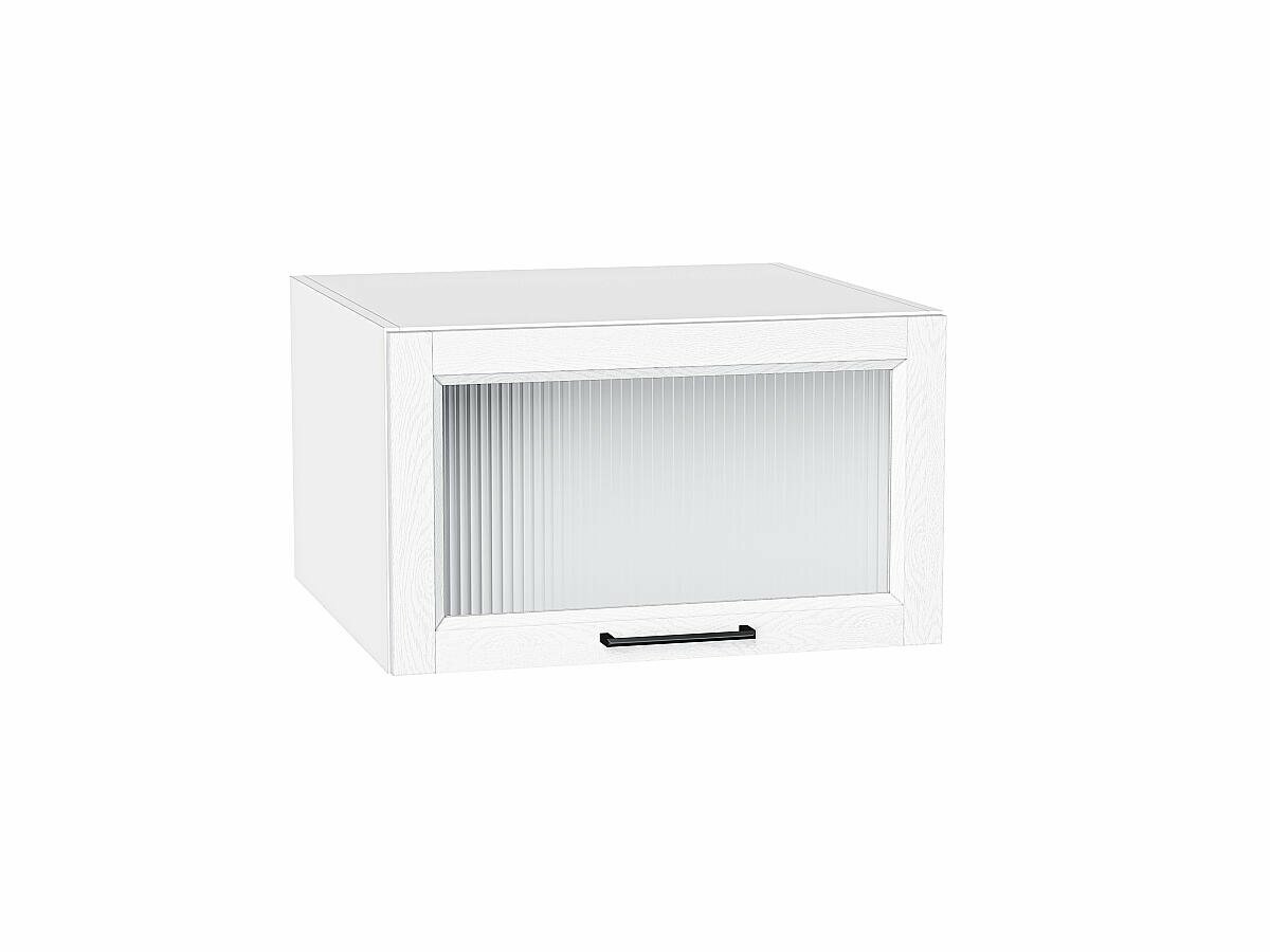 Шкаф верхний горизонтальный остекленный глубокий Сканди, цвет фасада White Silkwood, цвет каркаса Белый, стекло Magic Moru V, 358*600*576 мм