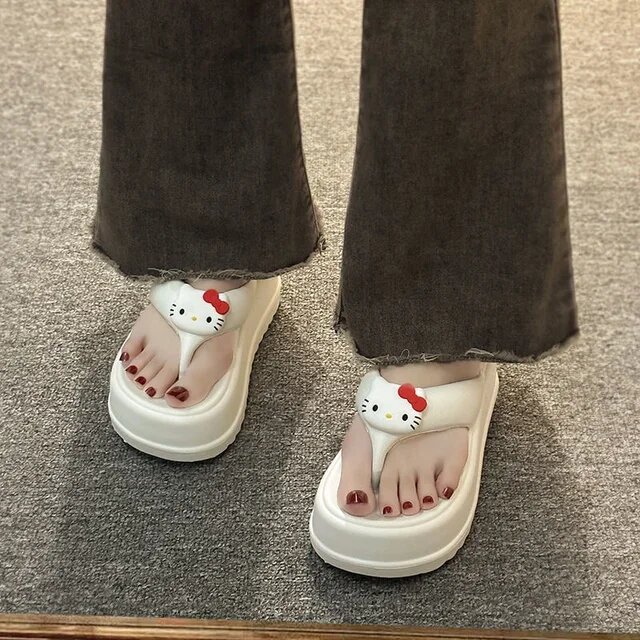 Женские пляжные шлепанцы с рисунком Hello Kitty. Уличная обувь на платформе. Летние модные тапочки в корейском стиле. 36-37