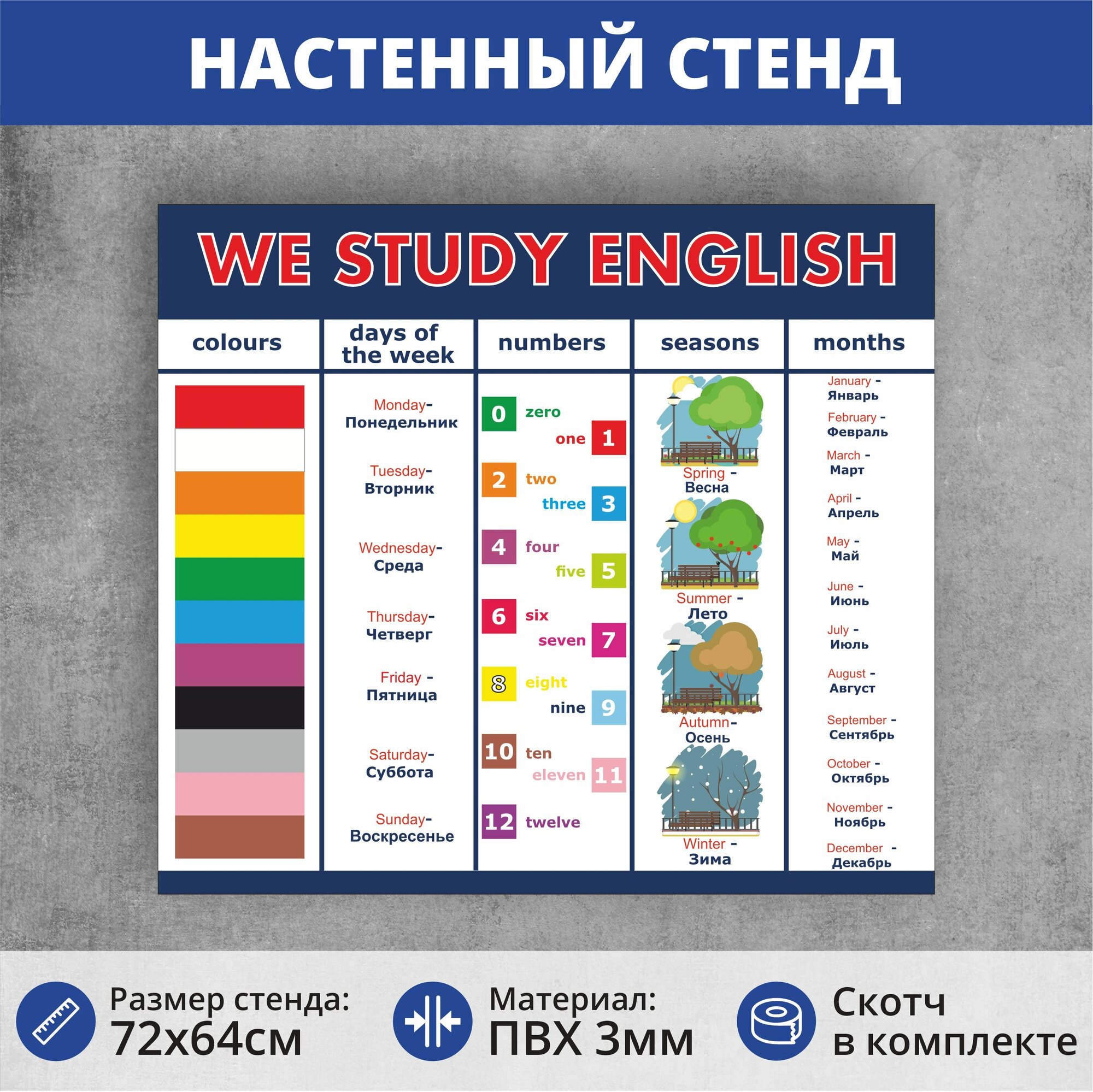 Стенд для кабинета Английского языка "We study english" (Большой размер 720х640мм)