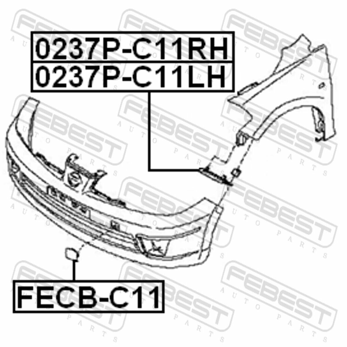 Кронштейн Крепления Бампера Переднего Левый(Febest 0237P-C11Lh)