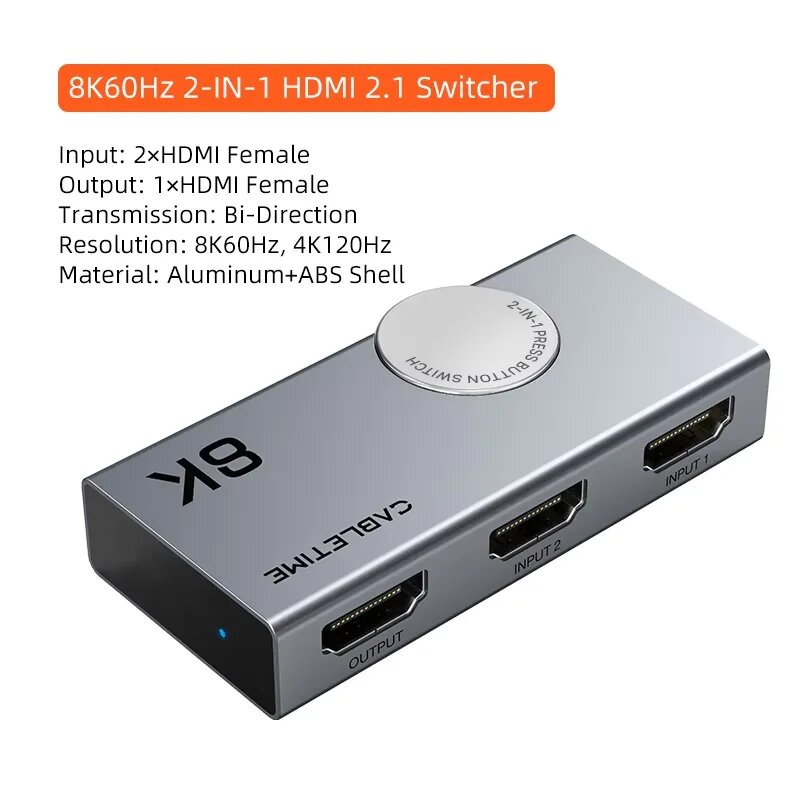 CABLETIME HDMI-splitter 2 в 1 8K 60Гц 4K 120Гц 8K HDMI Switcher
