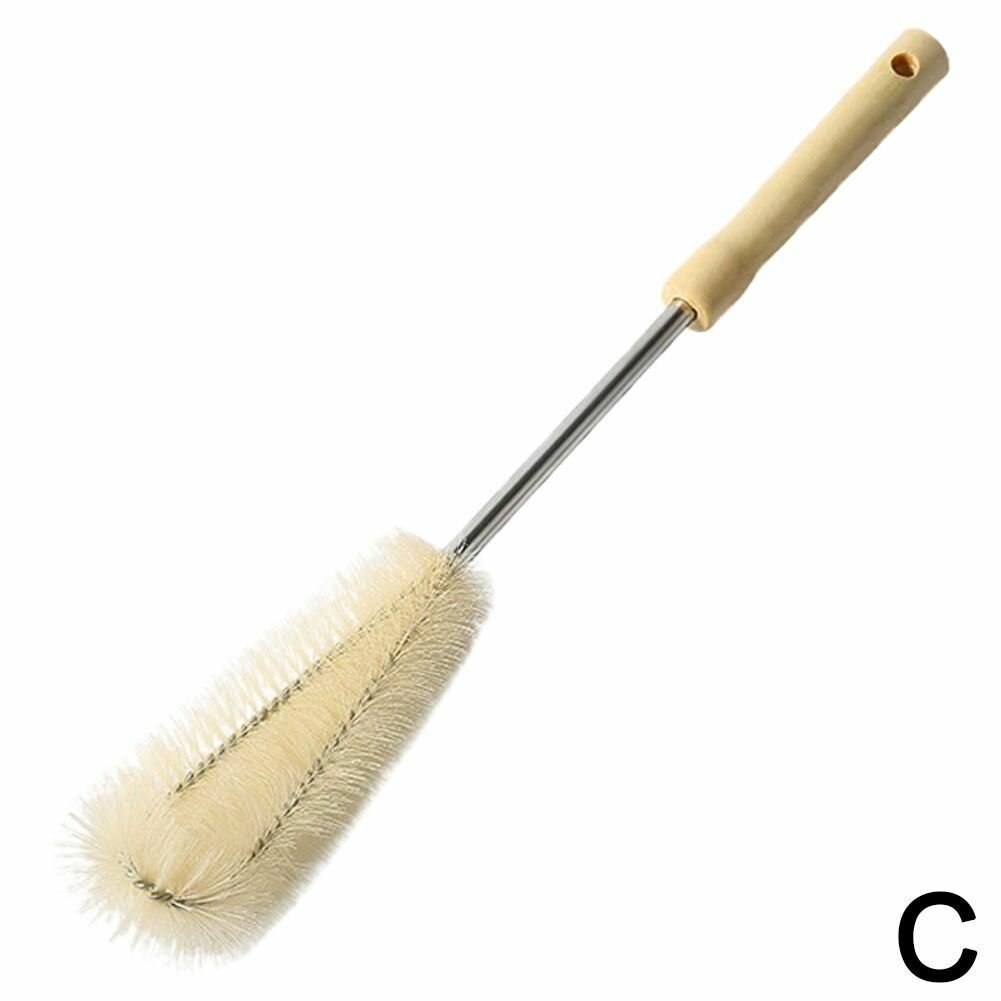Щетка для мытья бутылок, длинная деревянная ручка, натуральная щетина