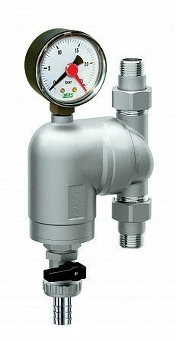 Фильтр 300мкм, с манометром, Max: 95 C, 25 бар. Поворотное соединение 1/2" НР