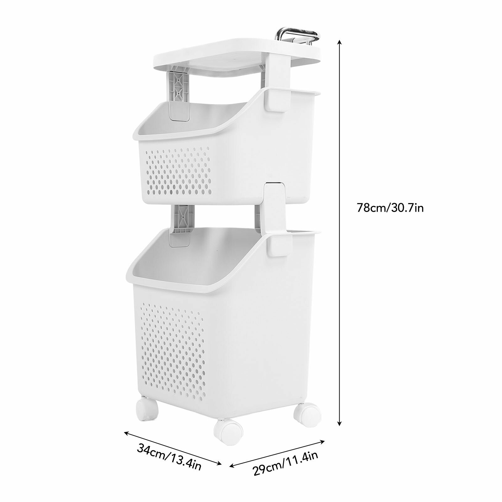 Корзина для белья на колесиках из полипропилена и АБС, полка для белья, корзина для хранения одежды, органайзер с 4 колесами для дома, кухни, ванной комнаты, 2 слоя