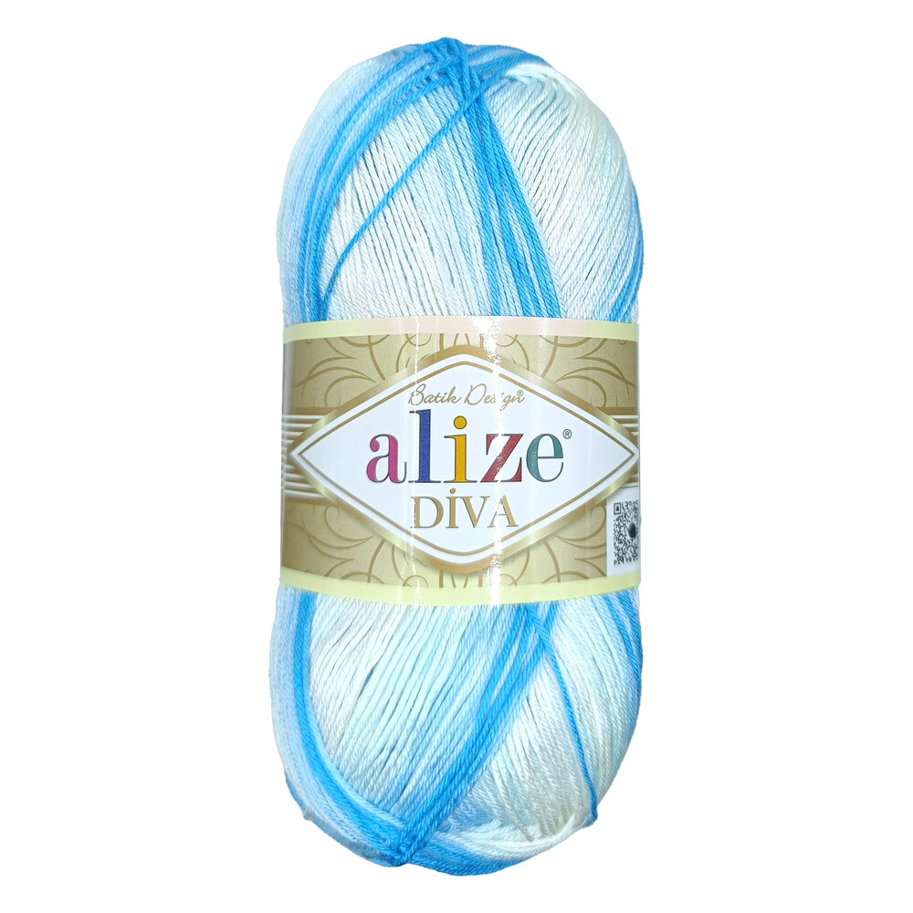 Пряжа для вязания Alize Diva batik 2130 бирюзовый белый 100 гр/350 м 100% микрофибра