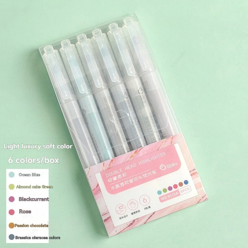 Набор Из 6 Цветов, Уникальный Двусторонний Маркер, Пастельные Цвета, Средние Маркеры Для Школьных Канцелярских Принадлежностей