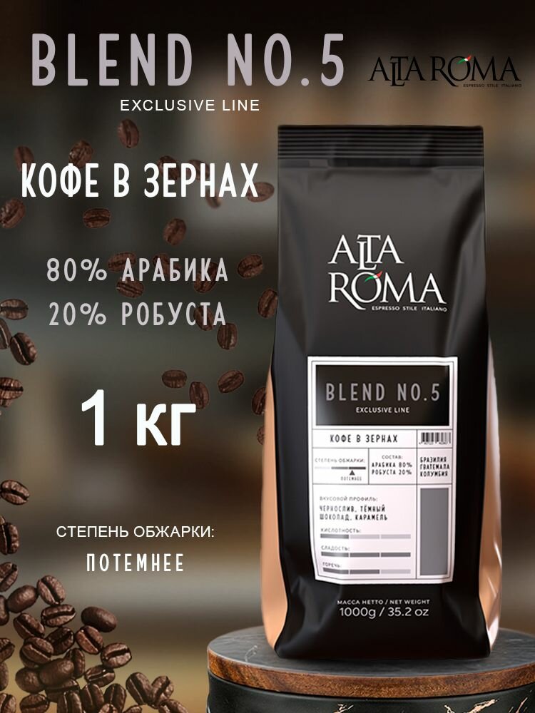 Кофе в зернах AltaRoma Blend №5 (ex-NERO), 80% Арабика, 1 кг