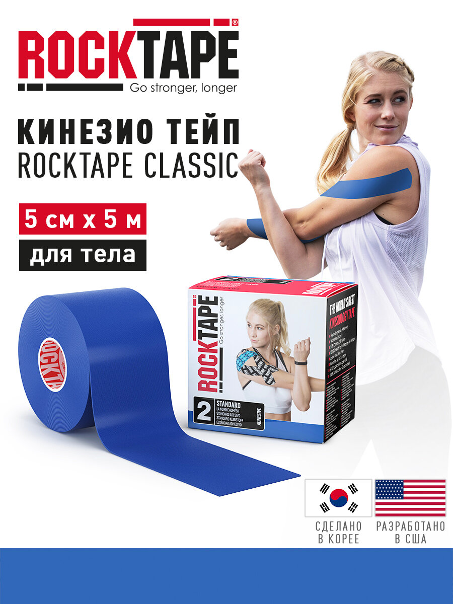 Кинезиотейп Rocktape Classic, размер 5 см х 5 м, синий, для тела