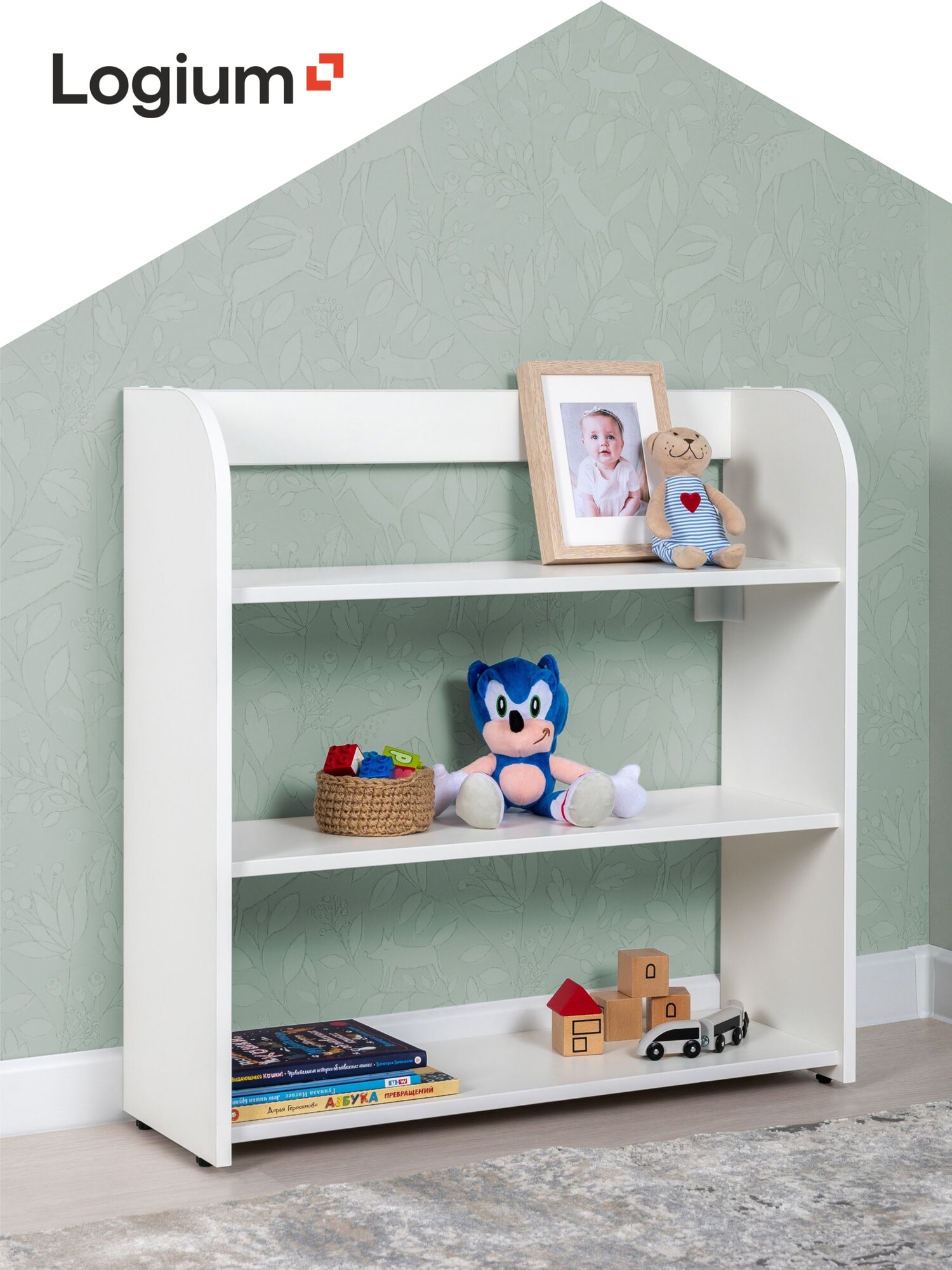 Стеллаж для игрушек, для книг, 75х24,6х76,1, Топ 16.422.01 Белый шагрень, LOGIUM, деревянная напольная этажерка