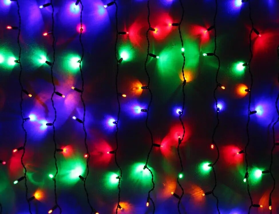 Гирлянда Дождь Rich Led Cap 2*1.5 м, 300 разноцветных LED ламп, мерцание, белый ПВХ, соединяемая, IP65, Rich LED