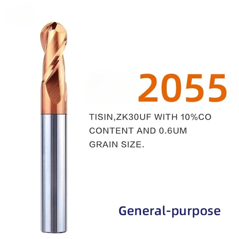 LIYU Карбид вольфрама Шариковая концевая фреза Фрезерный станок с ЧПУ 2 флейты R0,5 6 мм 8 мм 10 мм HRC45 55 65 BB2055, R3x6x12x100
