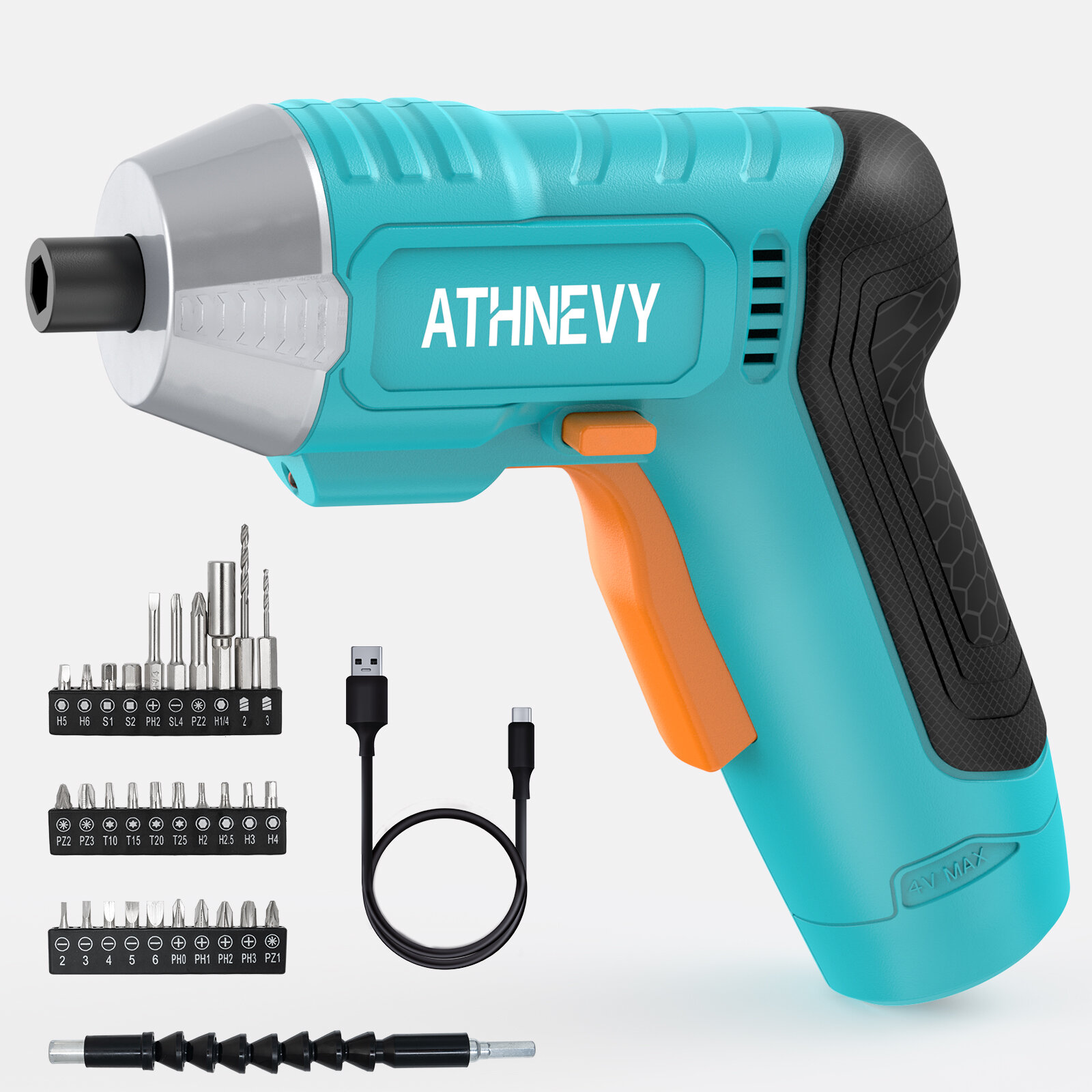 Аккумуляторная отвертка 3.7В, 4 Н·м, 250 об/мин, 1500 мАч, 29 бит, USB-C, подсветка