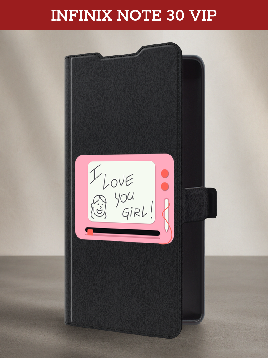 Чехол-книжка на Infinix Note 30 VIP / Инфиникс Нот 30 VIP с принтом Розовая магнитная доска, черный