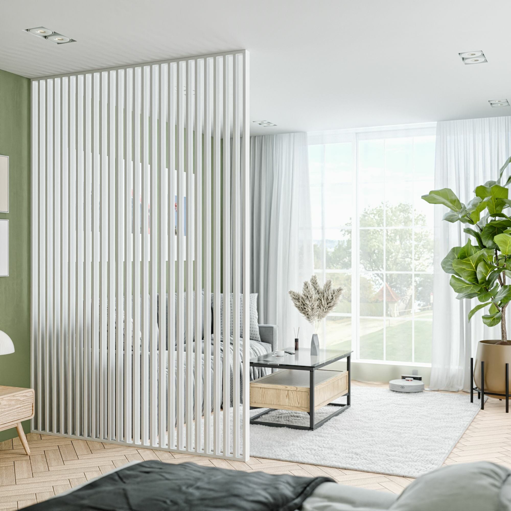 Реечная перегородка для зонирования 1822 мм, рейки 22х60 мм, белые