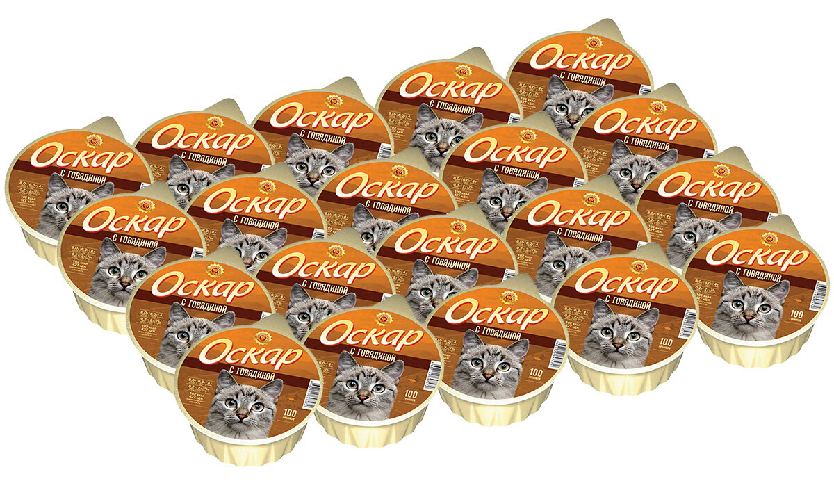 Влажный корм оскар, для кошек, с говядиной, 100 гр х 20 шт