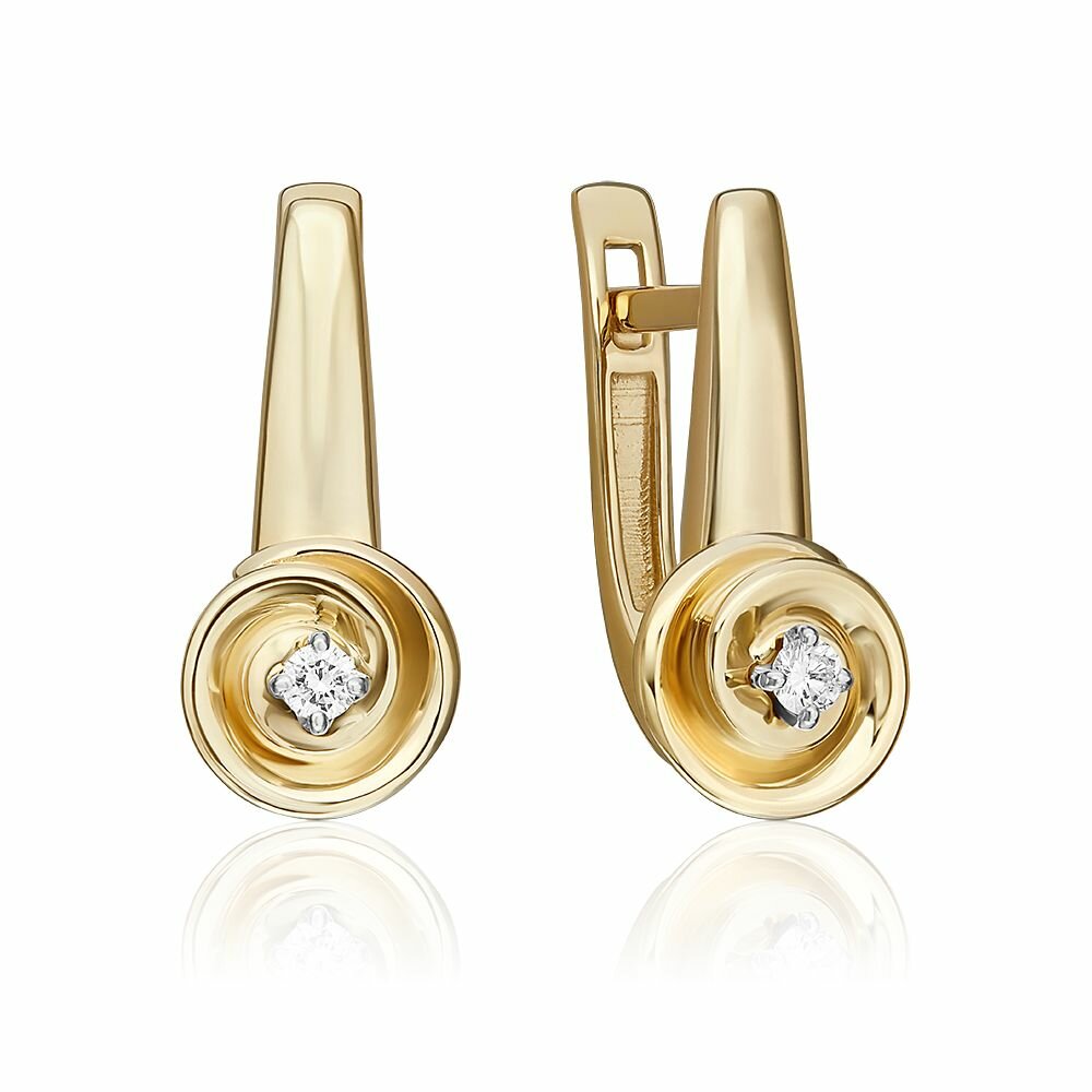 Серьги, комбинированное золото, 585 проба, родирование, бриллиант