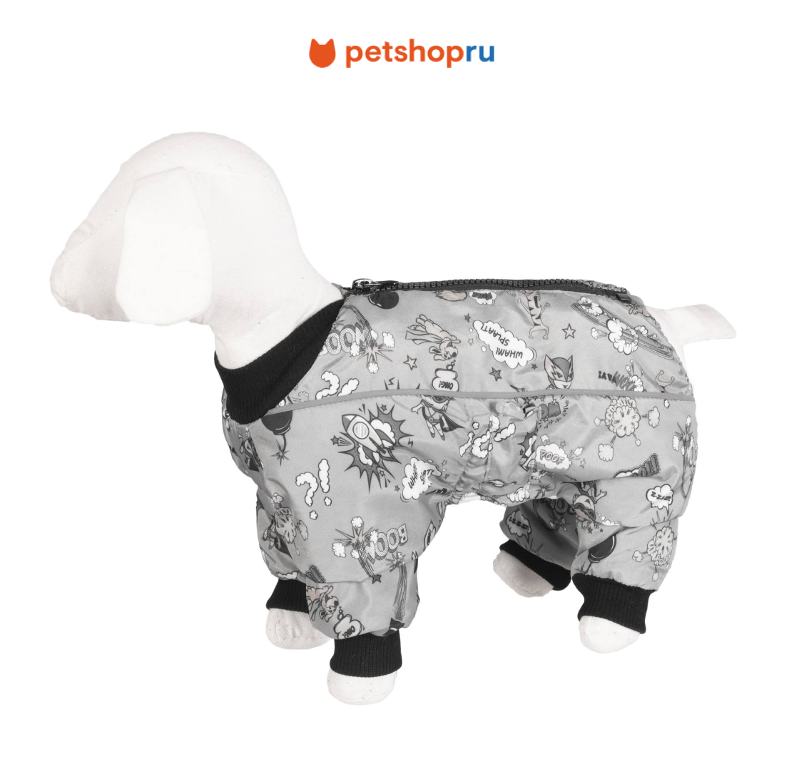 Yami-Yami одежда Утепленный комбинезон для собак на синтепоне с рисунком "комикс", джек рассел, размер №2, спинка 31 см