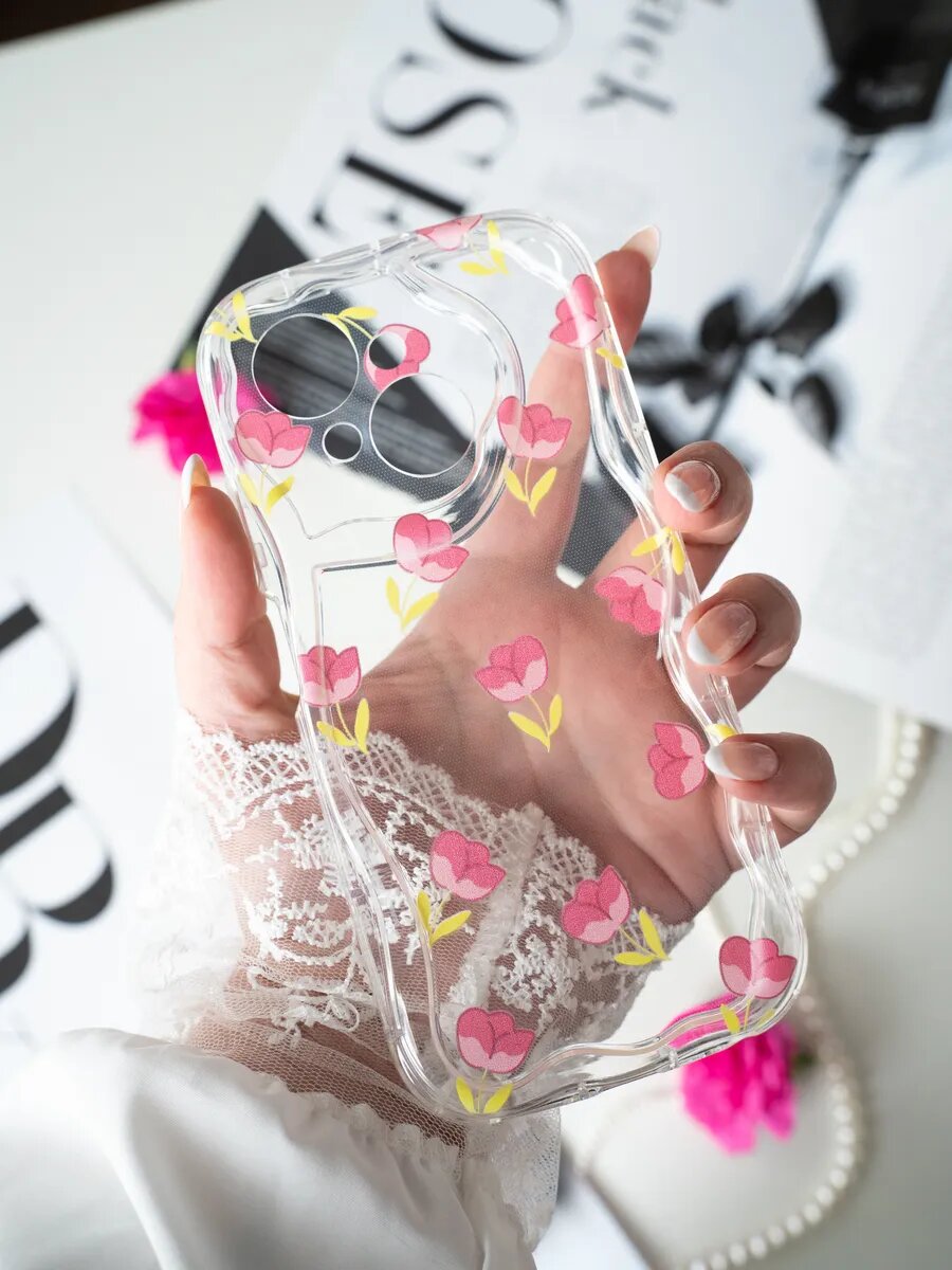 Чехол на Tecno Spark Go 1/GO 2025/Pop 9 с принтом, прозрачный с розовым