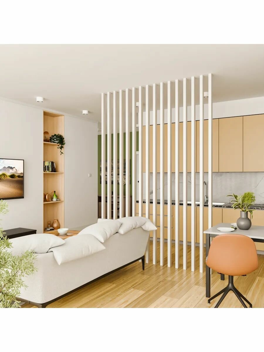 Перегородка из реек отдельностоящие 40х60 мм, ширина 1808 мм, белые